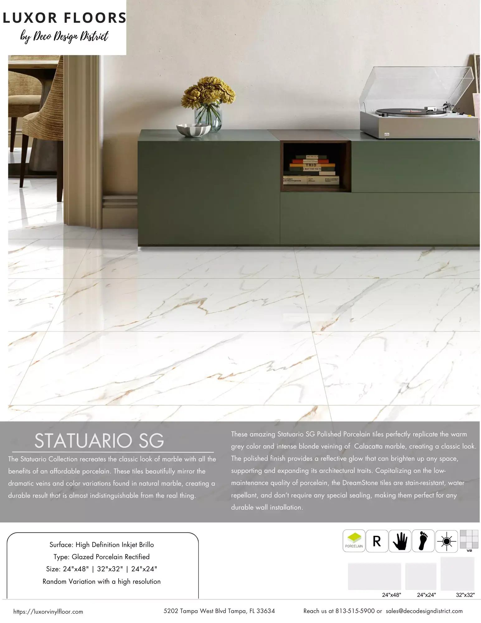 💎Statuario SG Marble Look Porcelain Tile