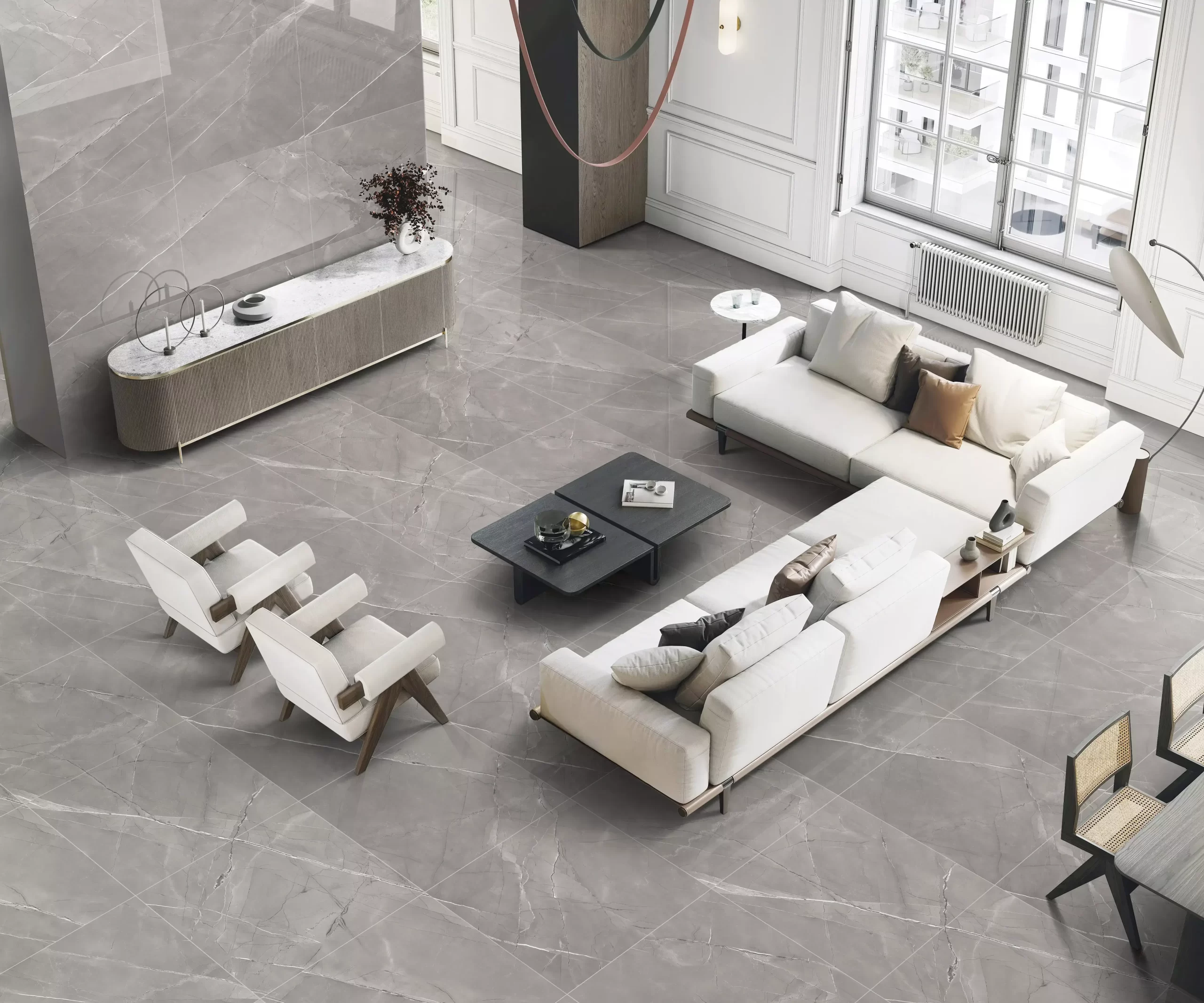 💎Brisa Grey Marble Look Glossy Porcelain Tile 32×32 🏷 | The Flooring ...
